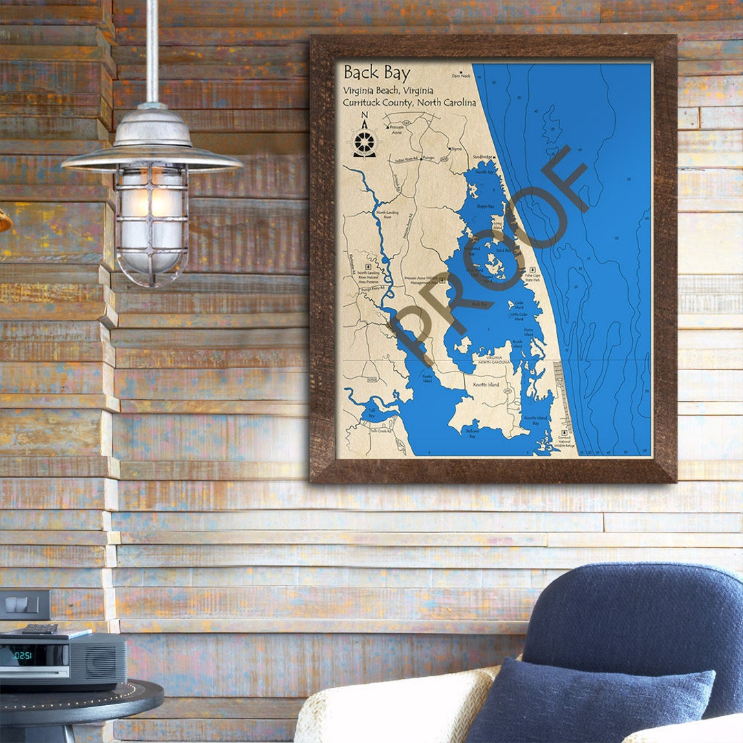 Back Bay - Virginia Beach, VA 3D Wood Map | Custom Nautical Chart ...