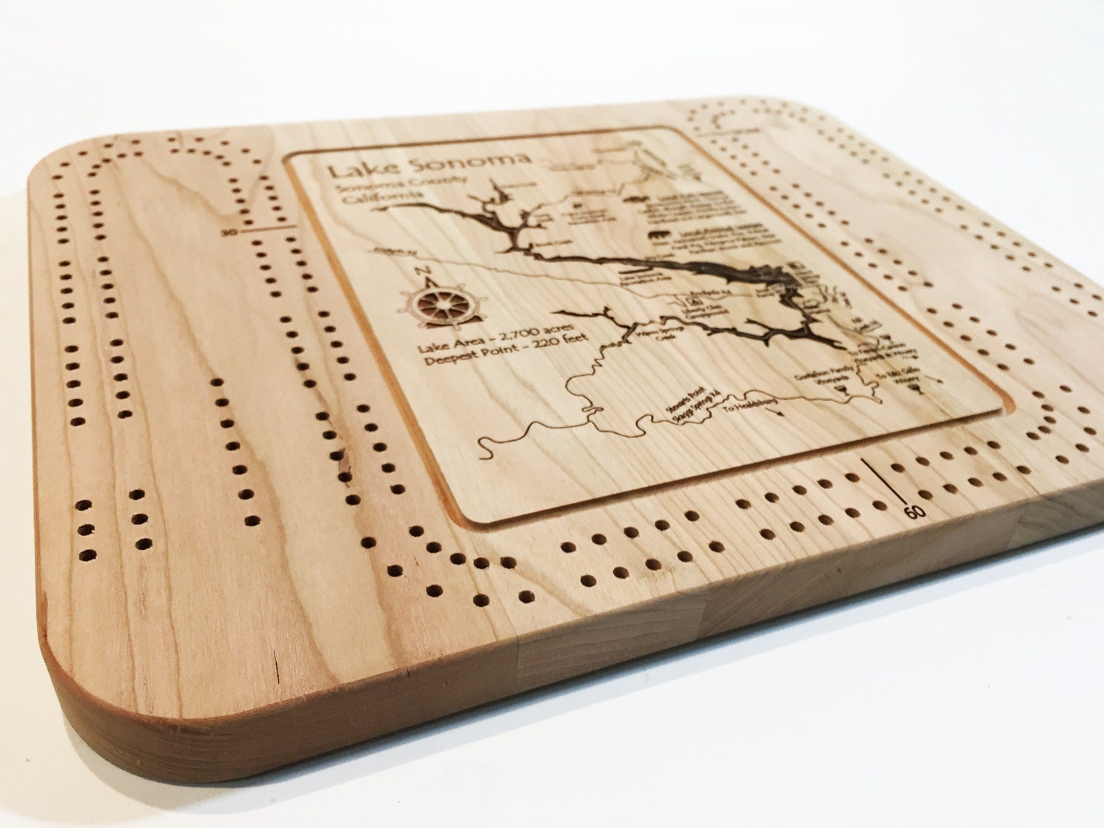 Lake Sonoma Map | Wooden Cribbage Game Board | Custom Cribbage Board ...