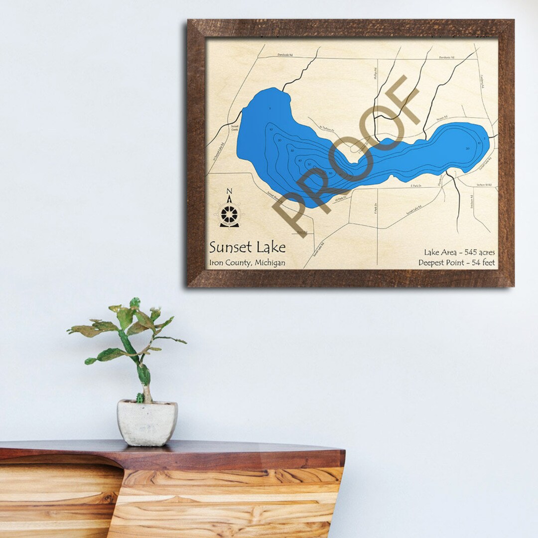 Sunset Lake, MI 3D Wood Carved Map | Custom Nautical Map, Cabin Decor ...