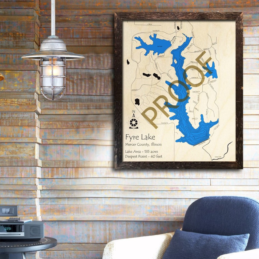 Fyre Lake, IL 3D Wood Map | Custom Cabin Decor - Lake House Décor ...