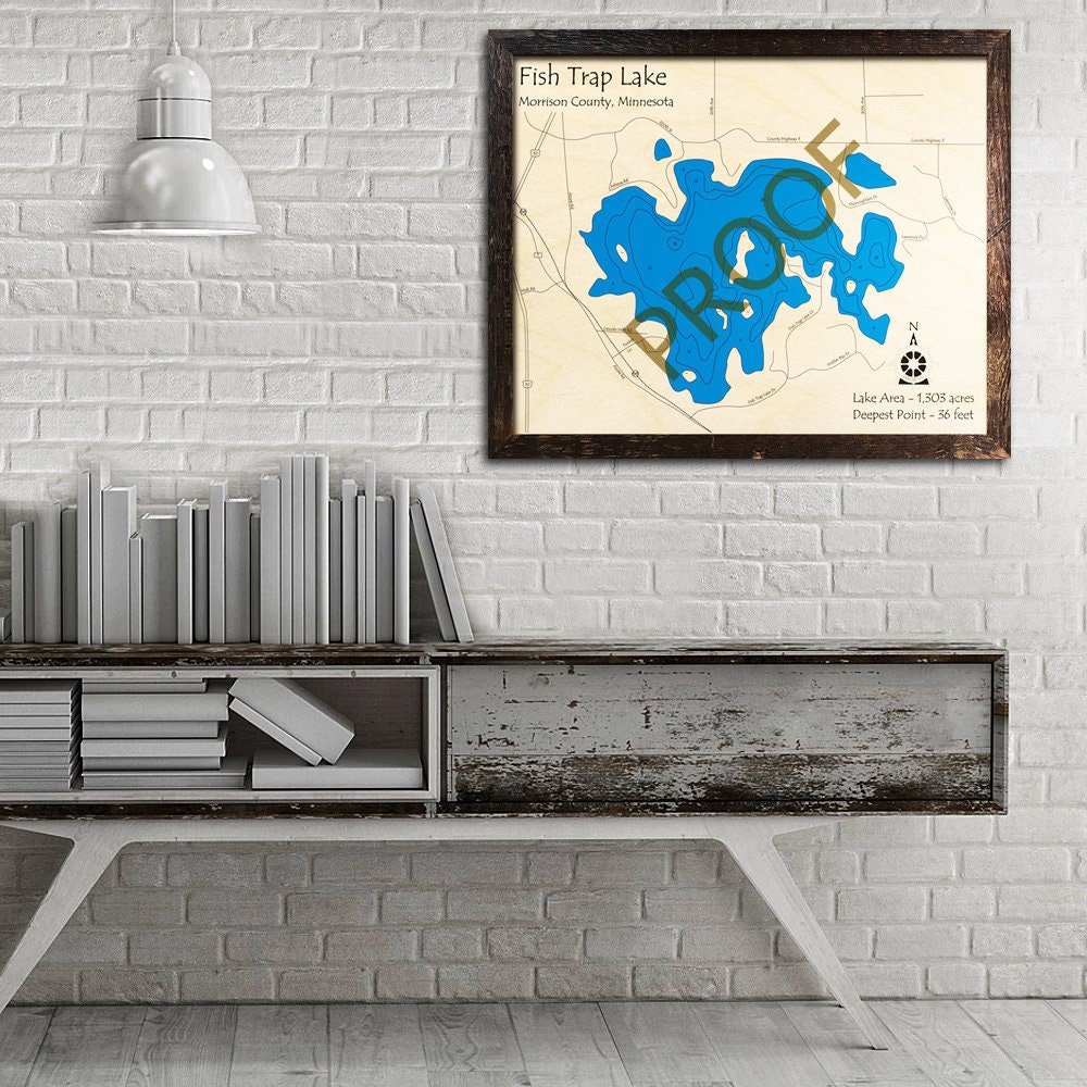 Fish Trap Lake, Minnesota 3D Wood Map | Cabin Decor - Lake House Décor ...
