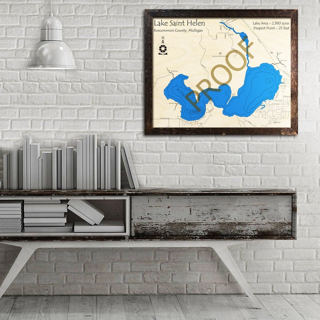 Lake Saint Helen, Michigan 3D Wood Map | Cabin Decor - Lake House Décor ...