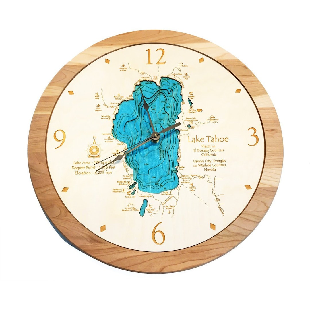 Lake Tahoe Nautical Wood Clock | 3D Topographic Map Art - Etsy