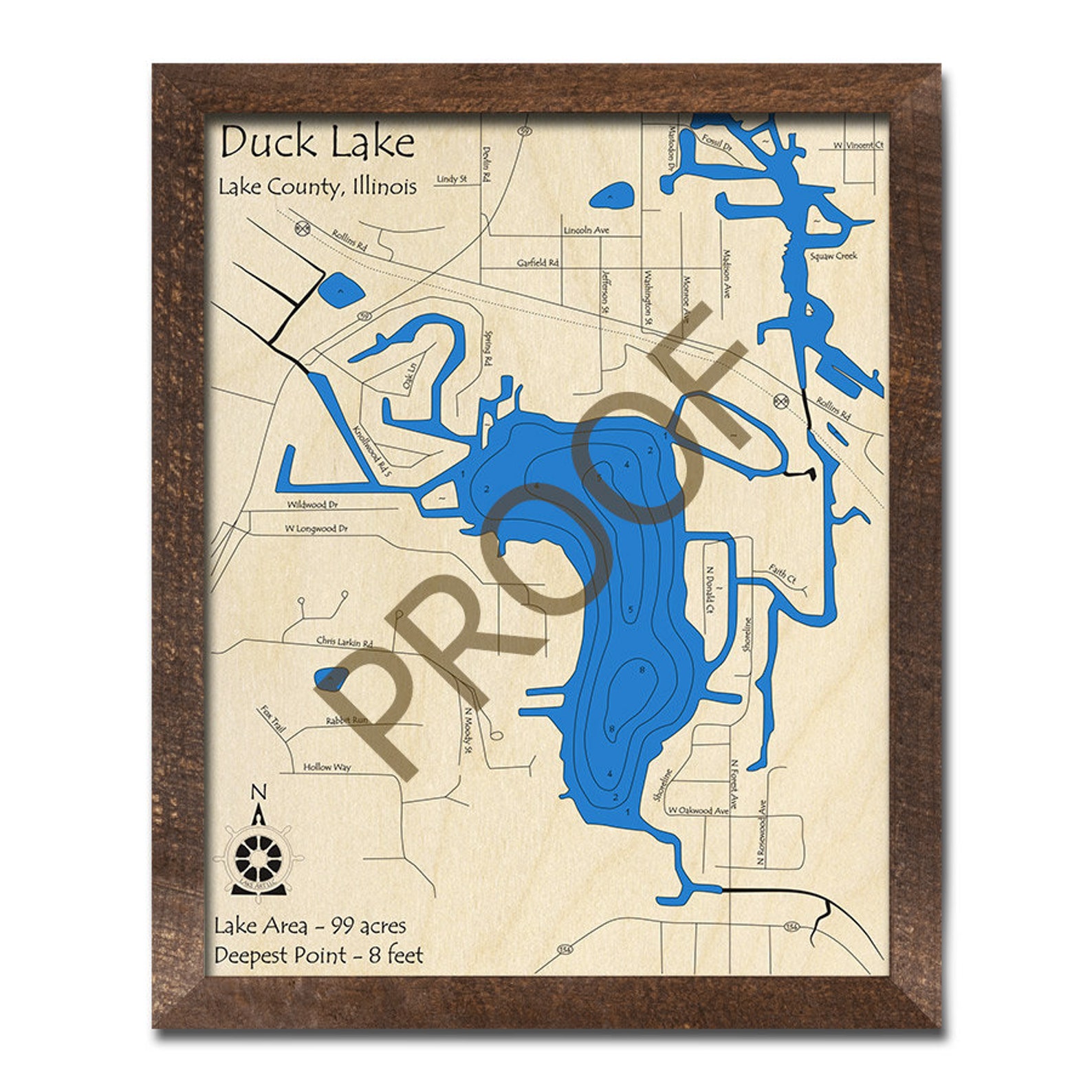 Duck Lake, Illinois 3D Wood Map | Custom Nautical Map, Cabin Decor ...