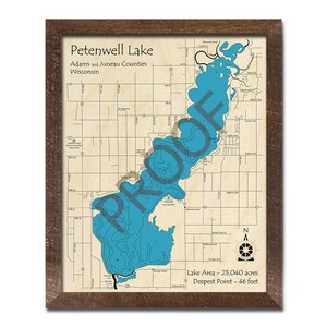 Petenwell Lake, WI 3D Wood Carved Map | Custom Nautical Wall Art ...