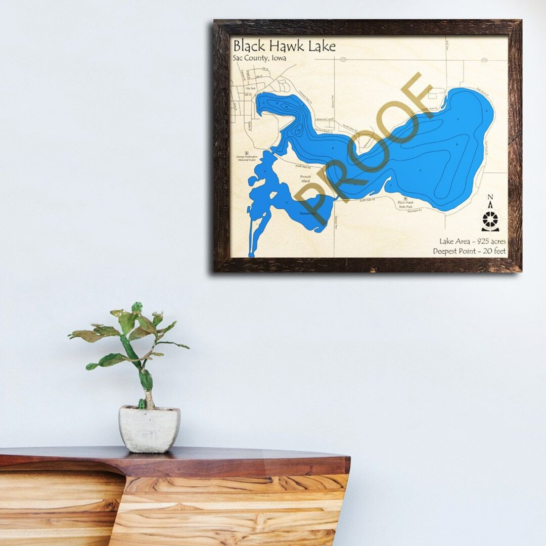 Black Hawk Lake, Iowa 3D Wood Map | Cabin Decor - Lake House Décor ...