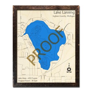 Lake Lansing, Michigan 3D Wood Map | Cabin Decor - Lake House Décor ...