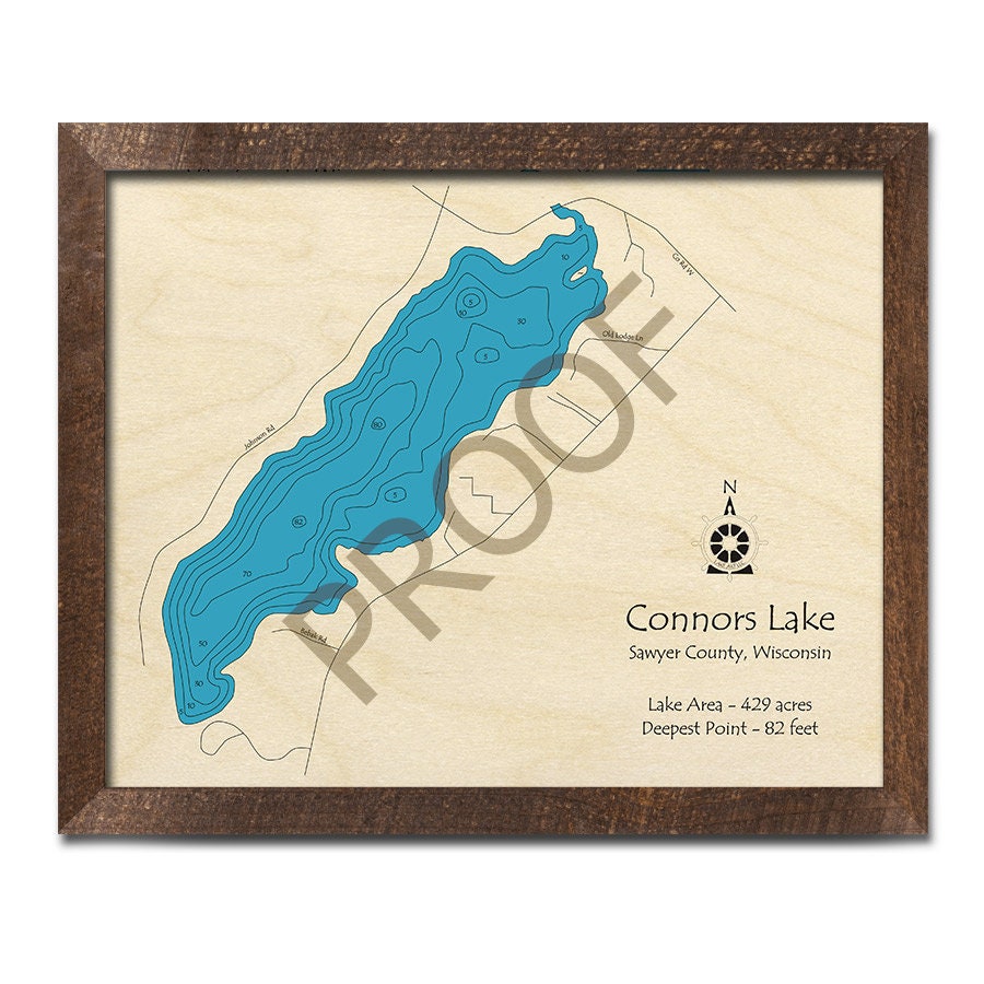 Connors Lake WI 3D Wood Carved Map Custom Nautical Wall | Etsy
