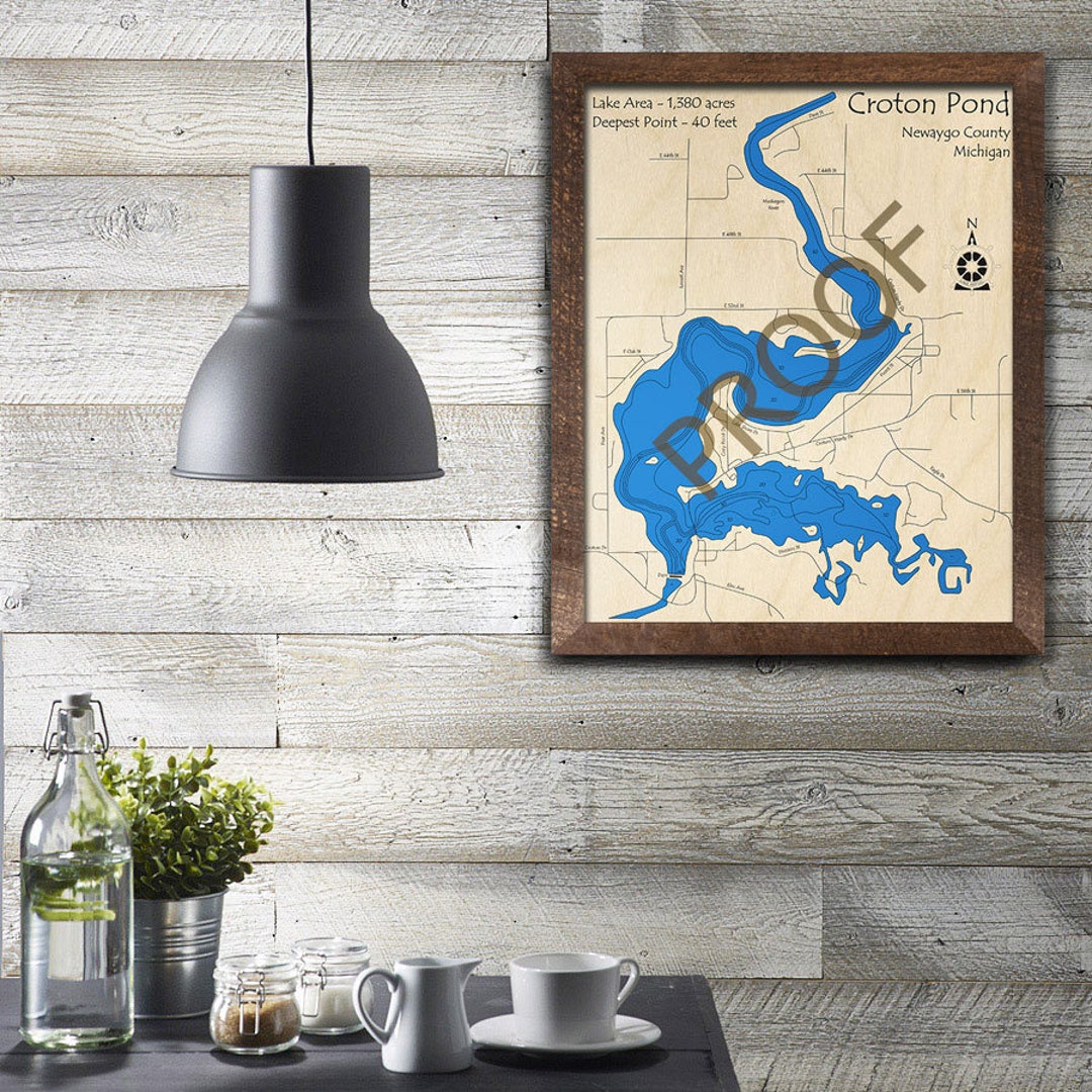 Croton Pond, MI 3D Wood Map | Custom Nautical Map, Cabin Decor, Lake ...