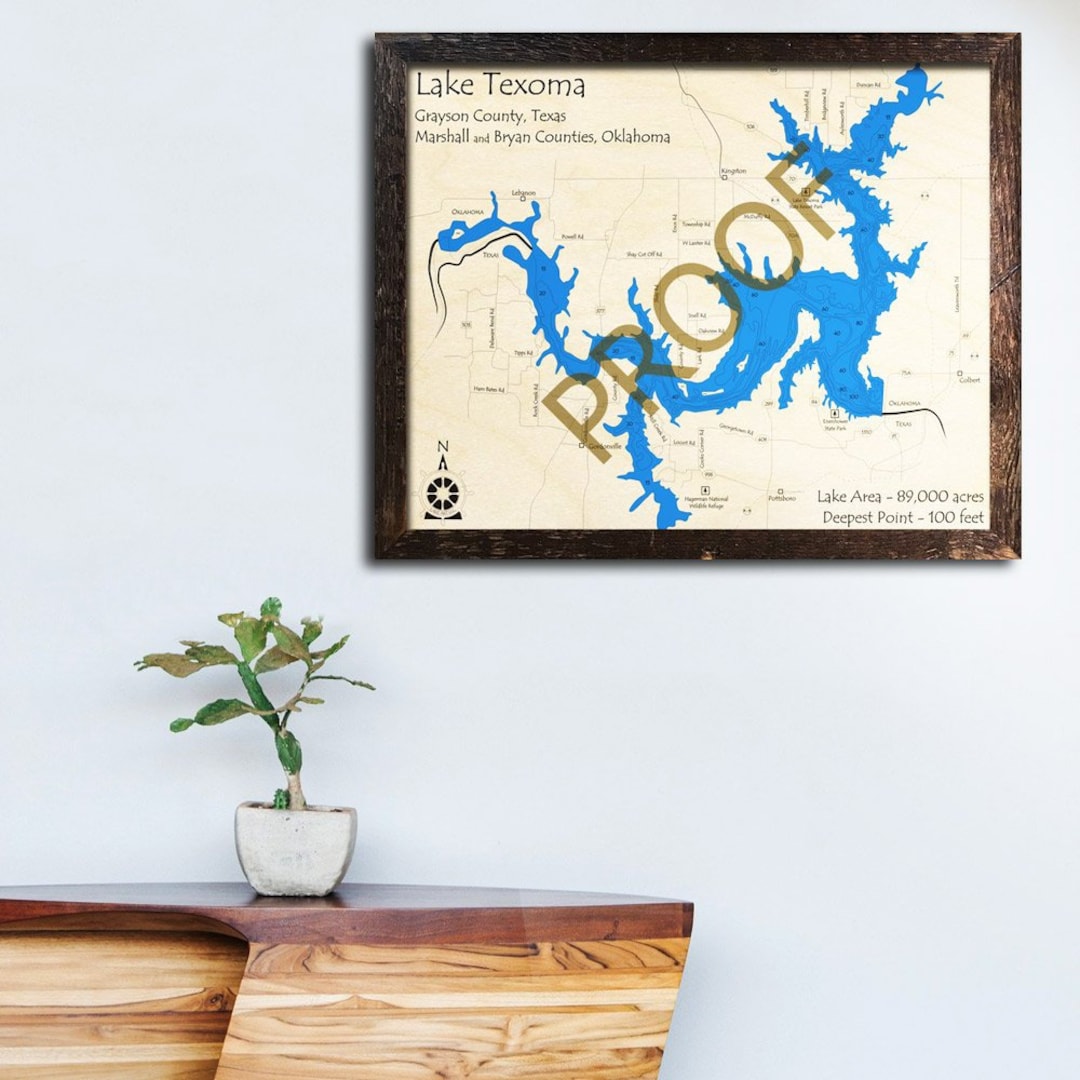 Lake Texoma, Texas 3D Laser-cut Map | Topographic Map | Nautical Decor ...