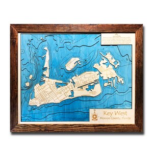 Key West Florida 3D Nautical Wood Map Laser-etched Carved Wooden Map of ...