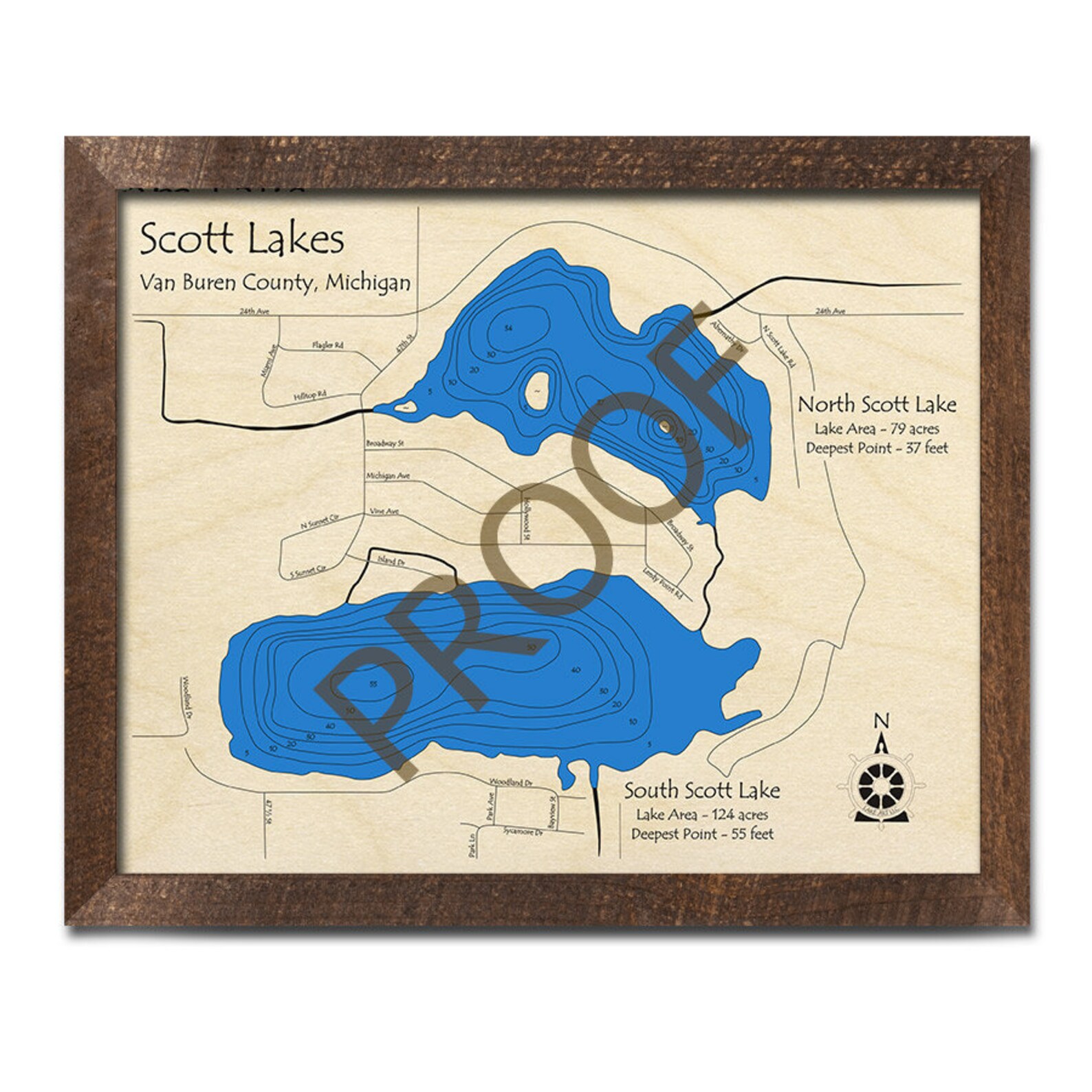 North Scott Lake - South Scott Lake, MI 3D Wood Carved Map | Custom ...