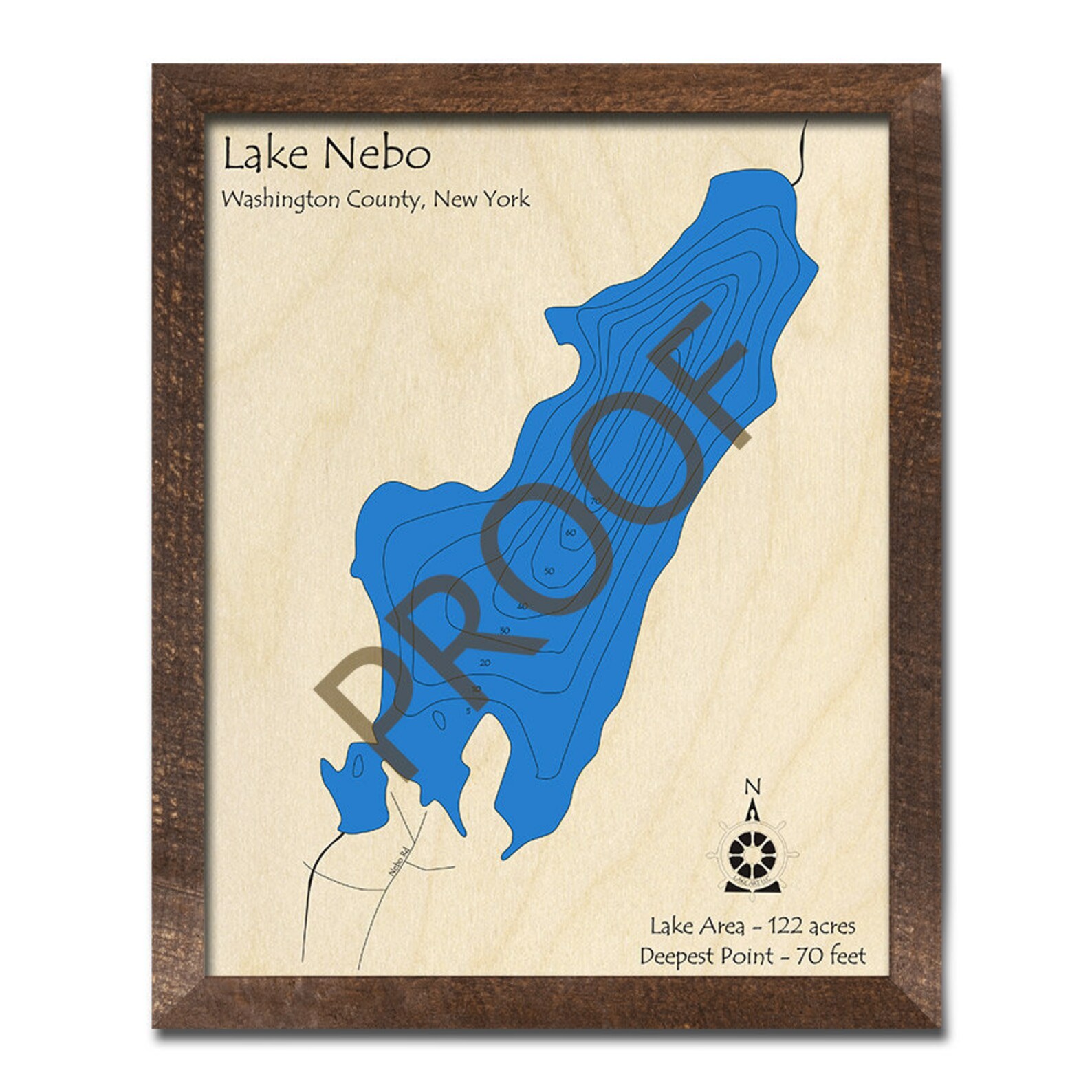 Lake Nebo, NY 3D Wood Map | Custom Nautical Chart, Cabin Decor, Lake ...