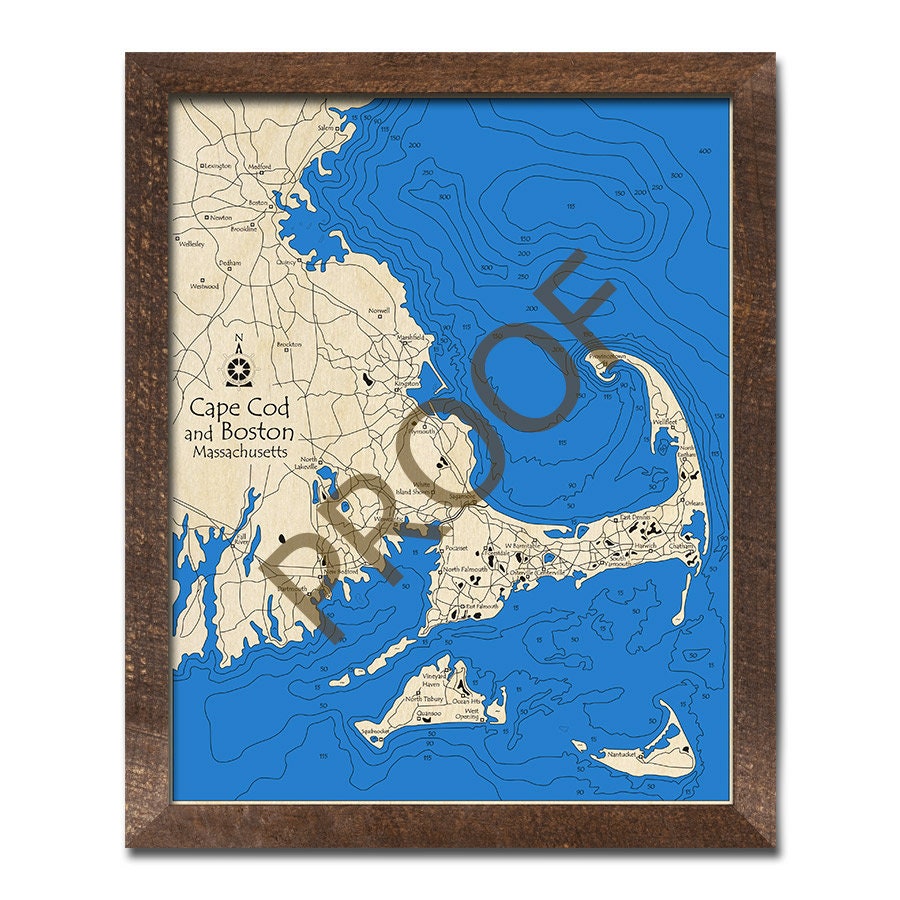 Cape Cod Boston Martha's Vineyard MA 3D Wood Map | Etsy
