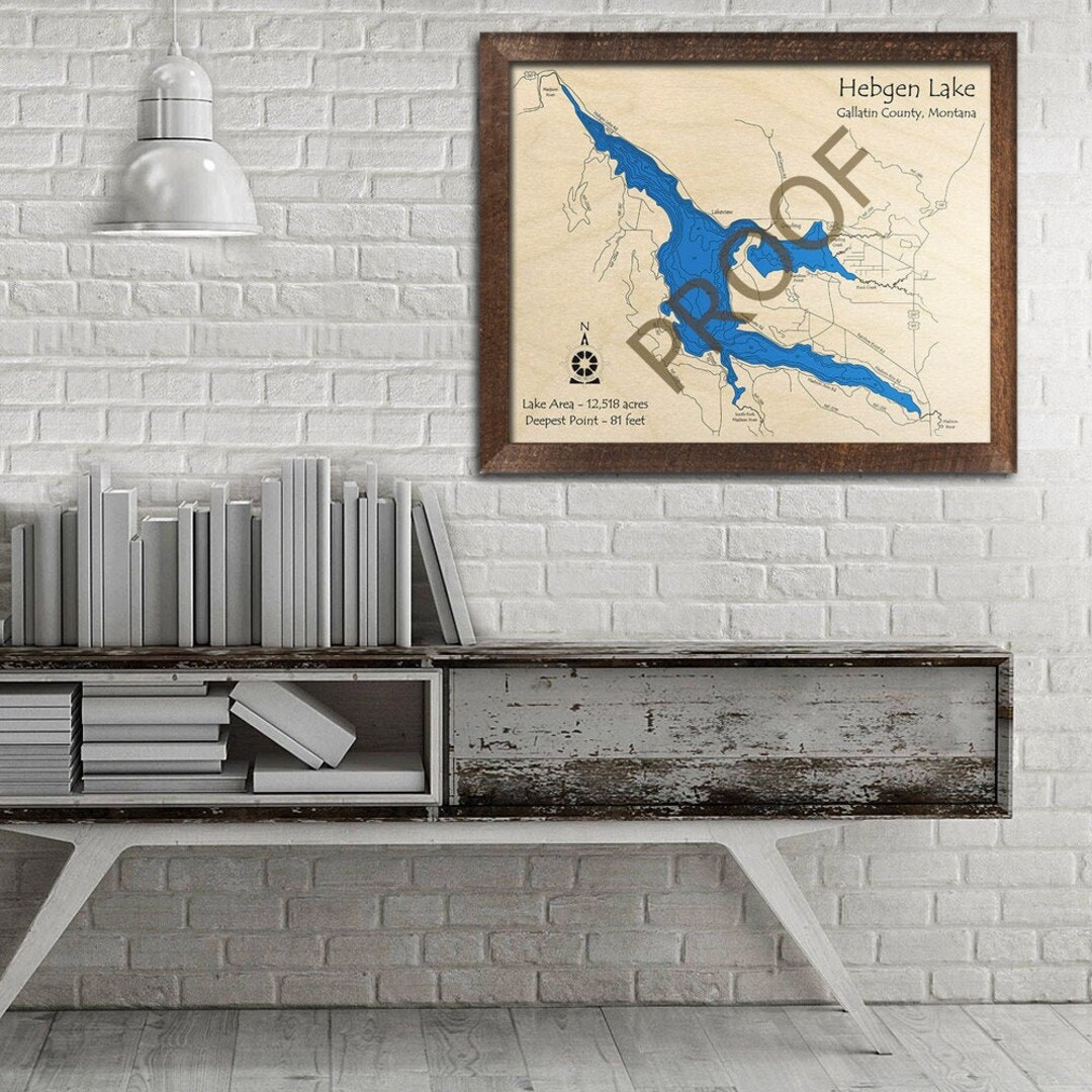 Hebgen Lake, MT 3D Wood Map | 3D Depth Chart, Cabin Decor, Lake House ...