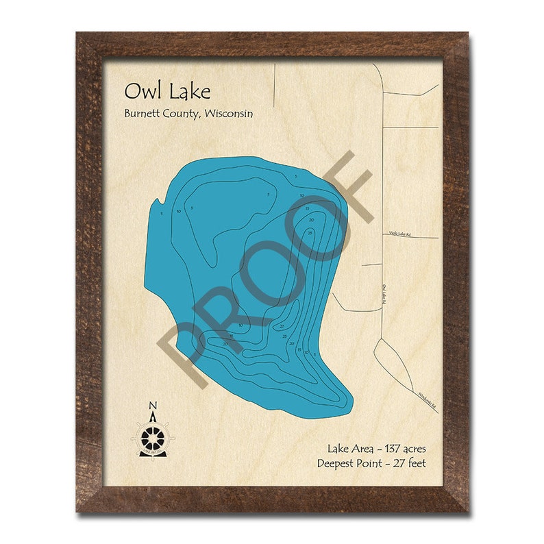 Owl Lake, WI 3D Wood Carved Map | Custom Nautical Wall Art, Fishing ...