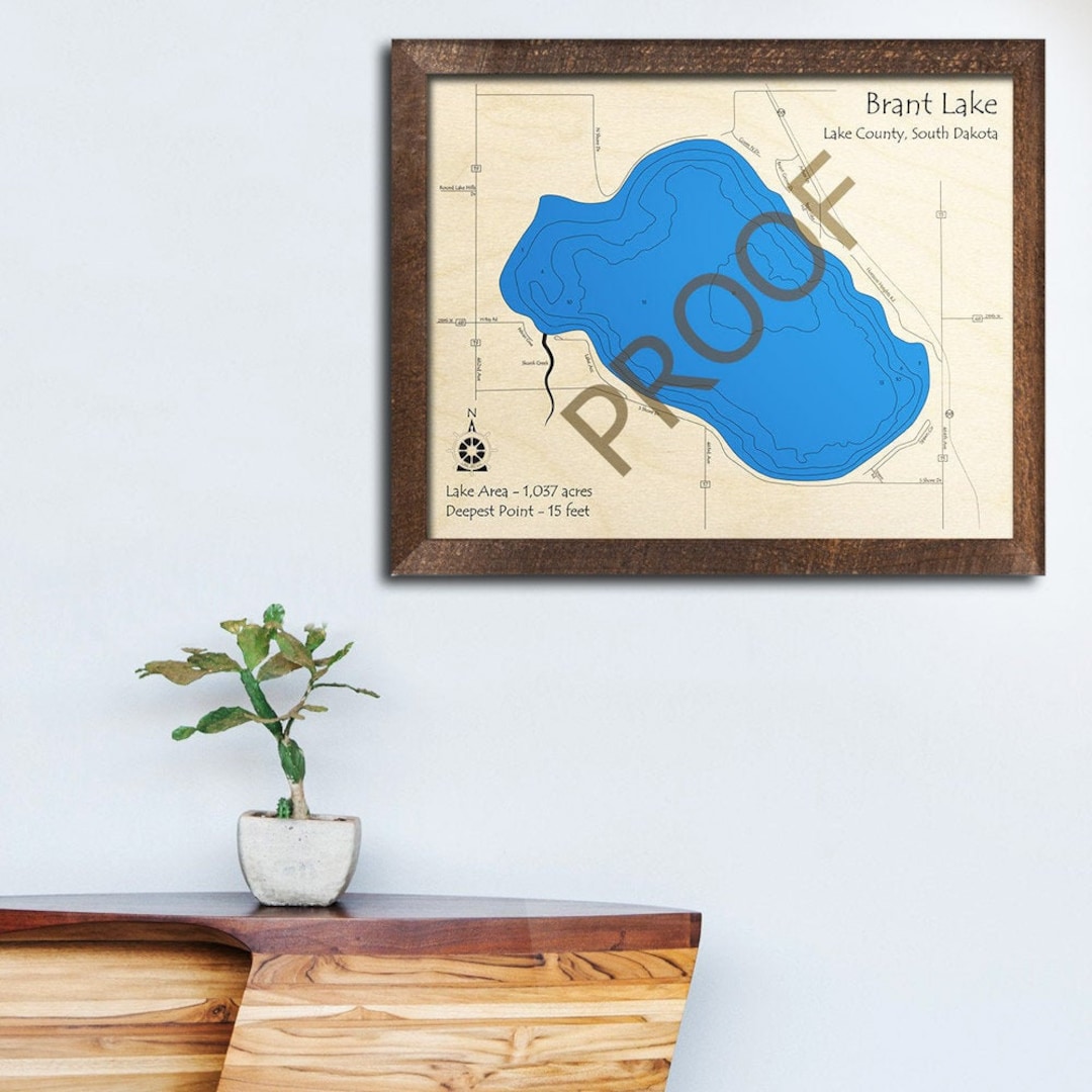 Brant Lake, SD 3D Wood Map | 3D Depth Map, Cabin Decor, Lake House ...