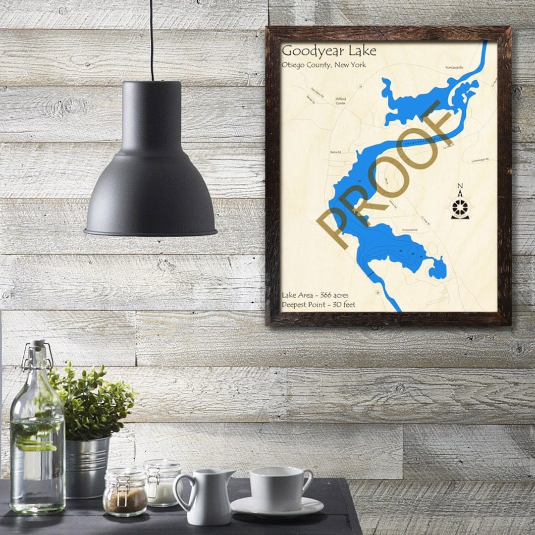 Goodyear Lake, New York 3D Wood Map | Cabin Decor - Lake House Décor ...