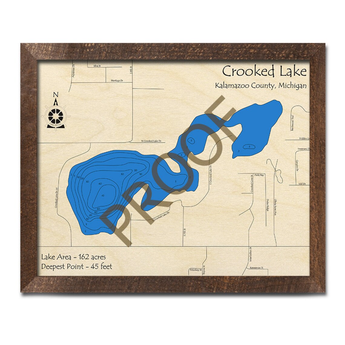 Crooked Lake kalamazoo Cty MI 3D Wood Map Custom Nautical - Etsy