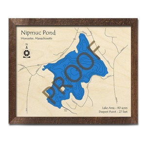 Nipmuc Pond, MA 3D Wood Map | Custom Nautical Chart, Unique Cabin Decor ...