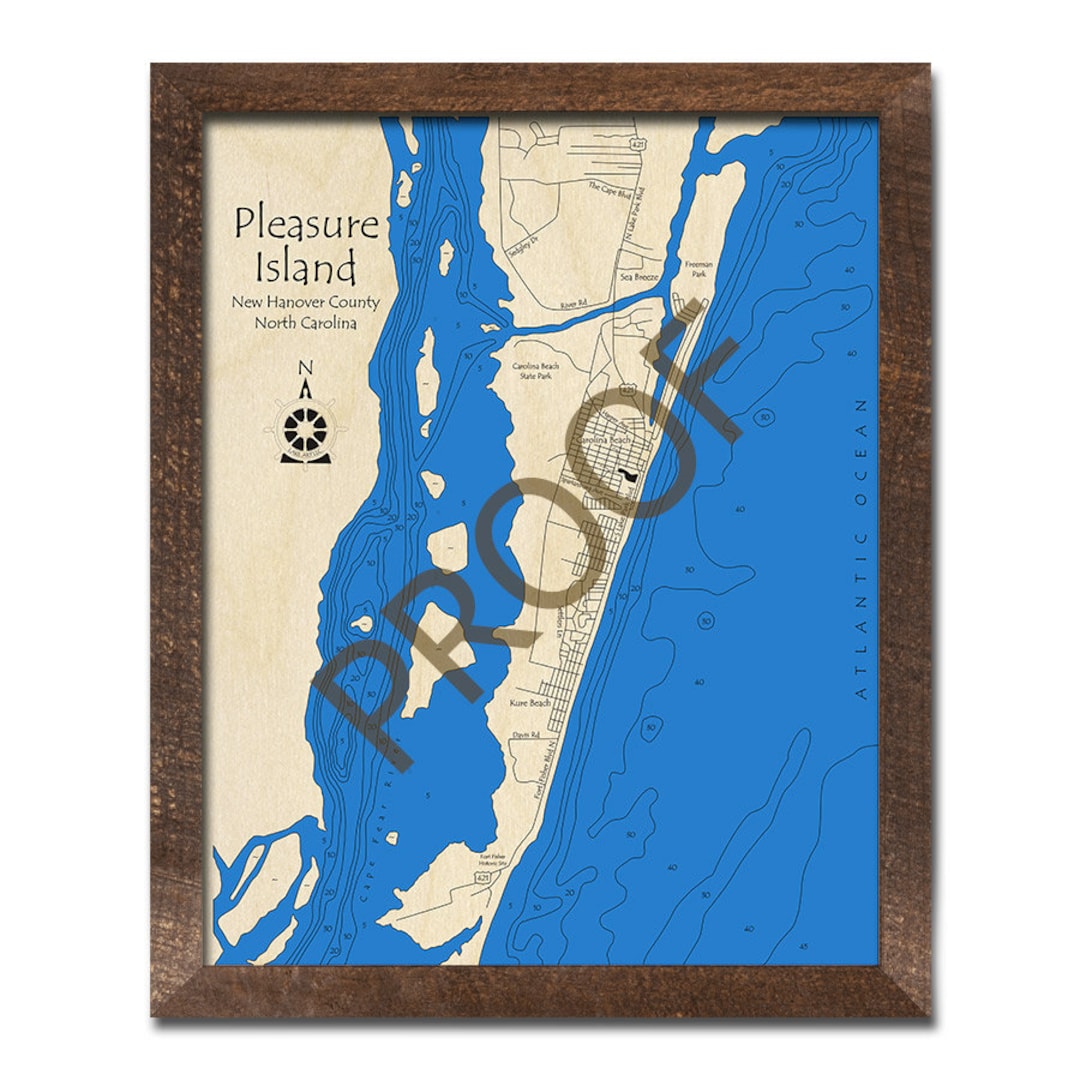 Wooden Pleasure Island NC Map, Cape Fear River, 3D Wood Map | Custom ...