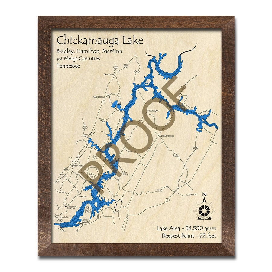 Chickamauga Lake TN 3D Wood Map Custom Nautical Map Cabin | Etsy