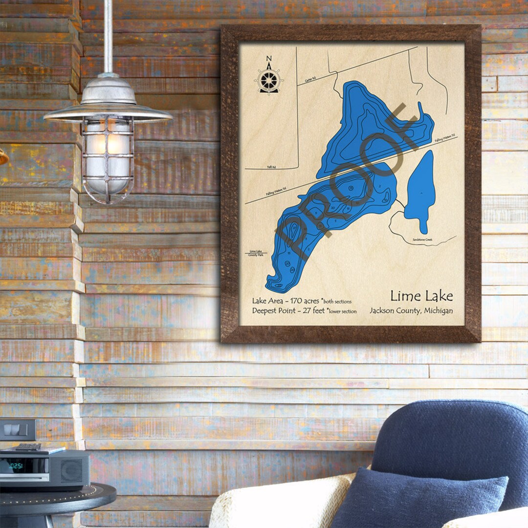 Lime Lake (jackson Cty), MI 3D Wood Map | Custom Nautical Map, Cabin ...