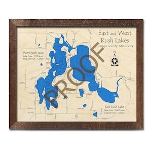 West Rush Lake - East Rush Lake, MN 3D Wood Map | Custom Nautical Map ...