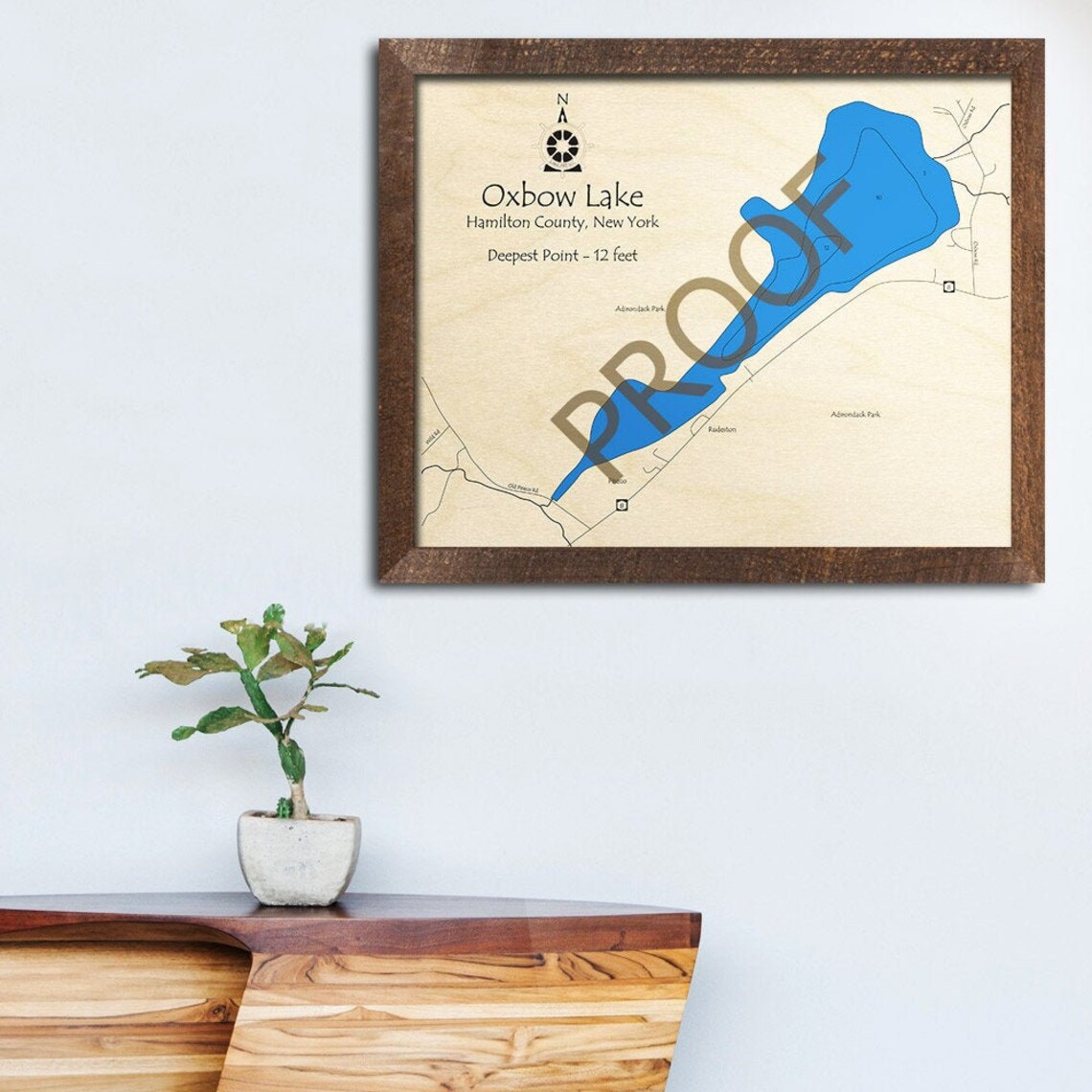 Oxbow Lake, NY 3D Wood Map | Custom Nautical Chart, Cabin Decor, Lake ...