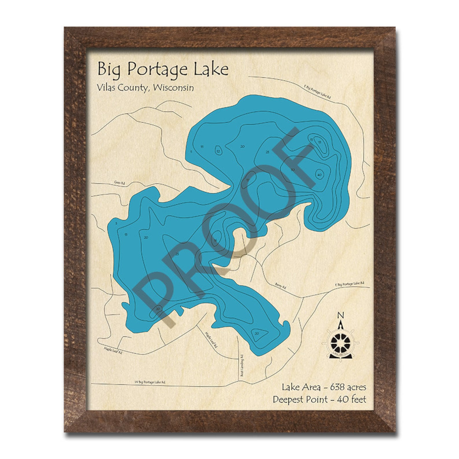 Big Portage Lake WI 3D Wood Carved Map Custom Nautical Wall - Etsy.de