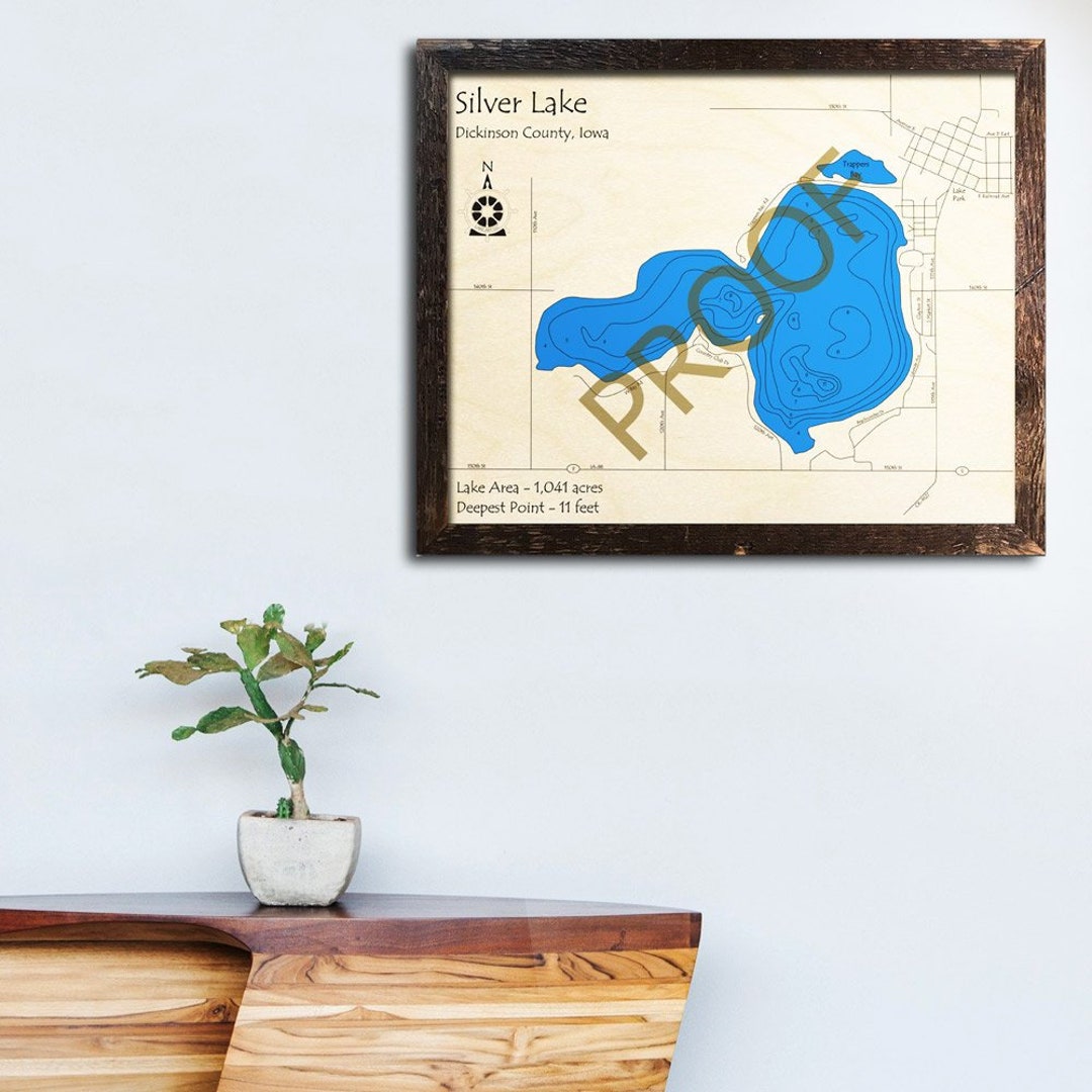 Silver Lake, Iowa 3D Wood Map | Custom Cabin Decor - Lake House Décor ...
