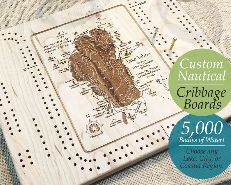 Custom Cribbage Board Personalized Nautical Lake Map - Etsy