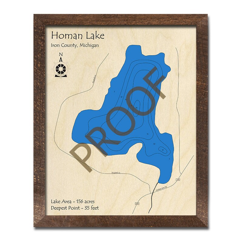 Homan Lake, MI 3D Wood Map | Custom Nautical Map, Cabin Decor, Lake ...