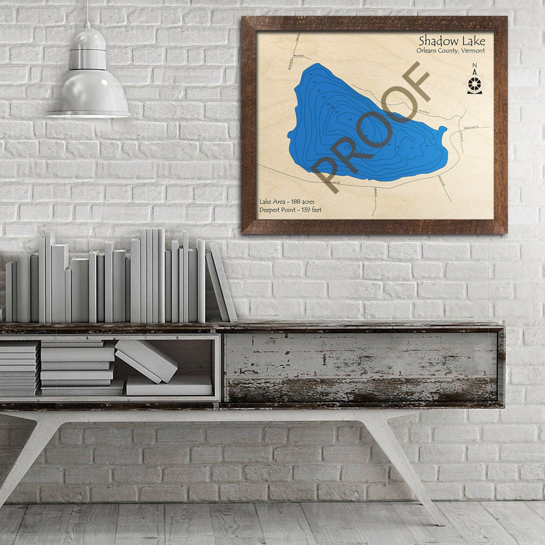 Shadow Lake, VT 3D Wood Map | Custom Nautical Chart, Cabin Decor, Lake ...