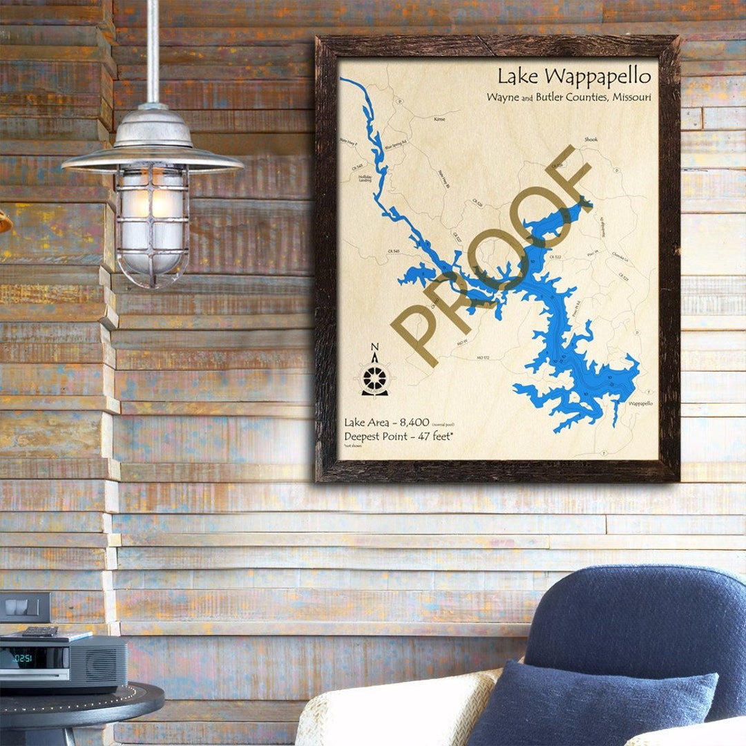Lake Wappapello, MO 3D Wood Map | Custom Cabin Decor - Lake House Décor ...