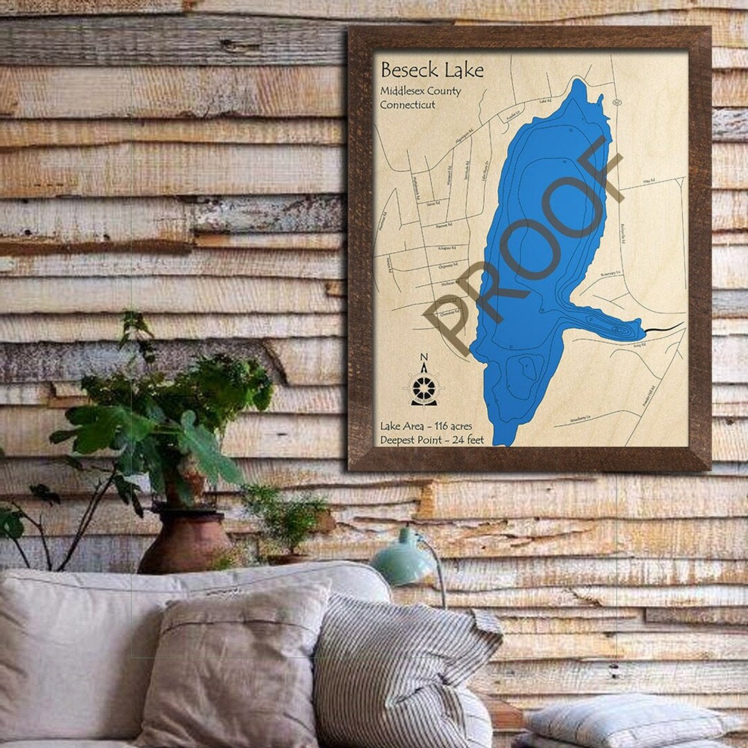 Beseck Lake CT 3D Wood Map Custom Nautical Map Unique - Etsy
