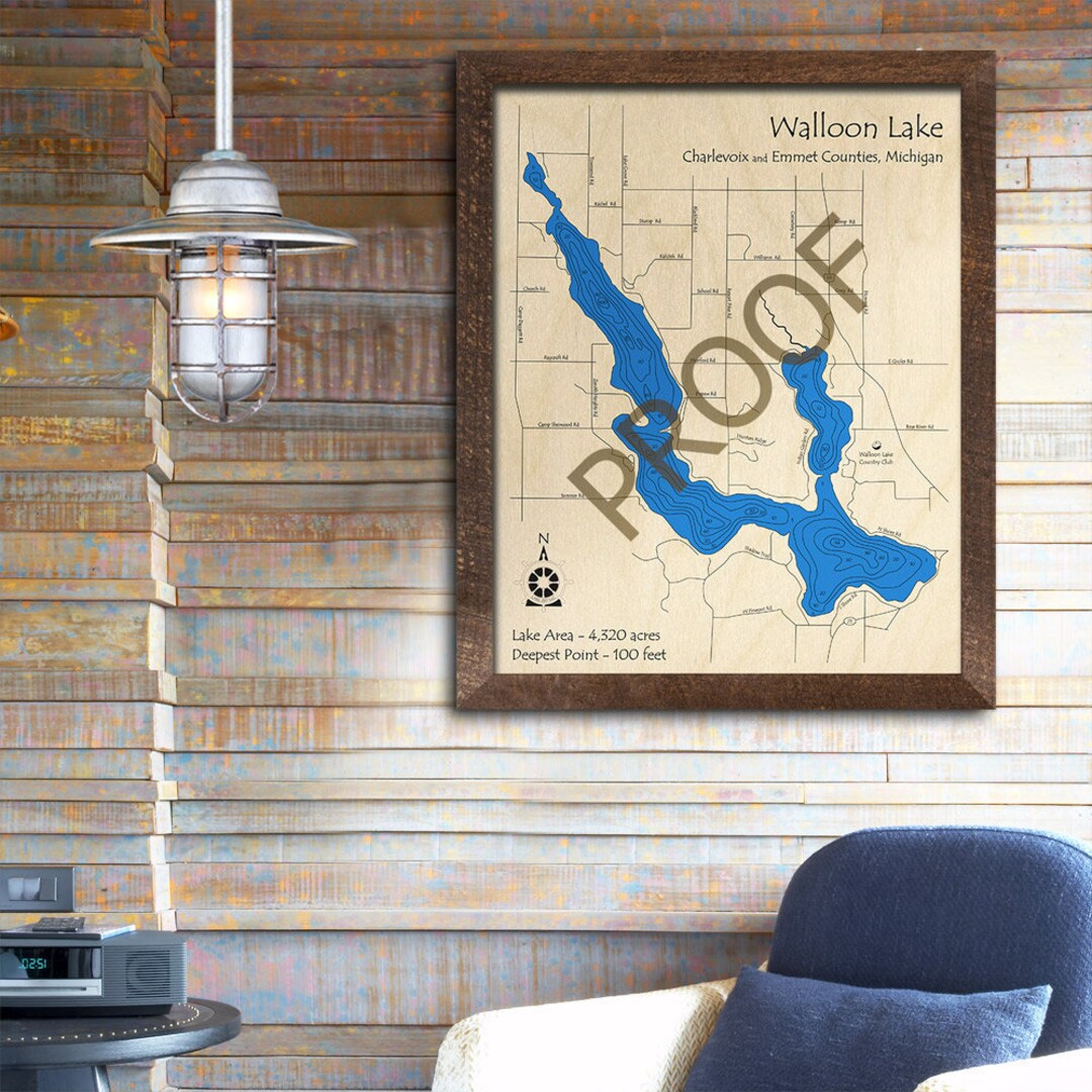 Walloon Lake, MI 3D Wood Carved Map | Custom Nautical Map, Cabin Decor ...