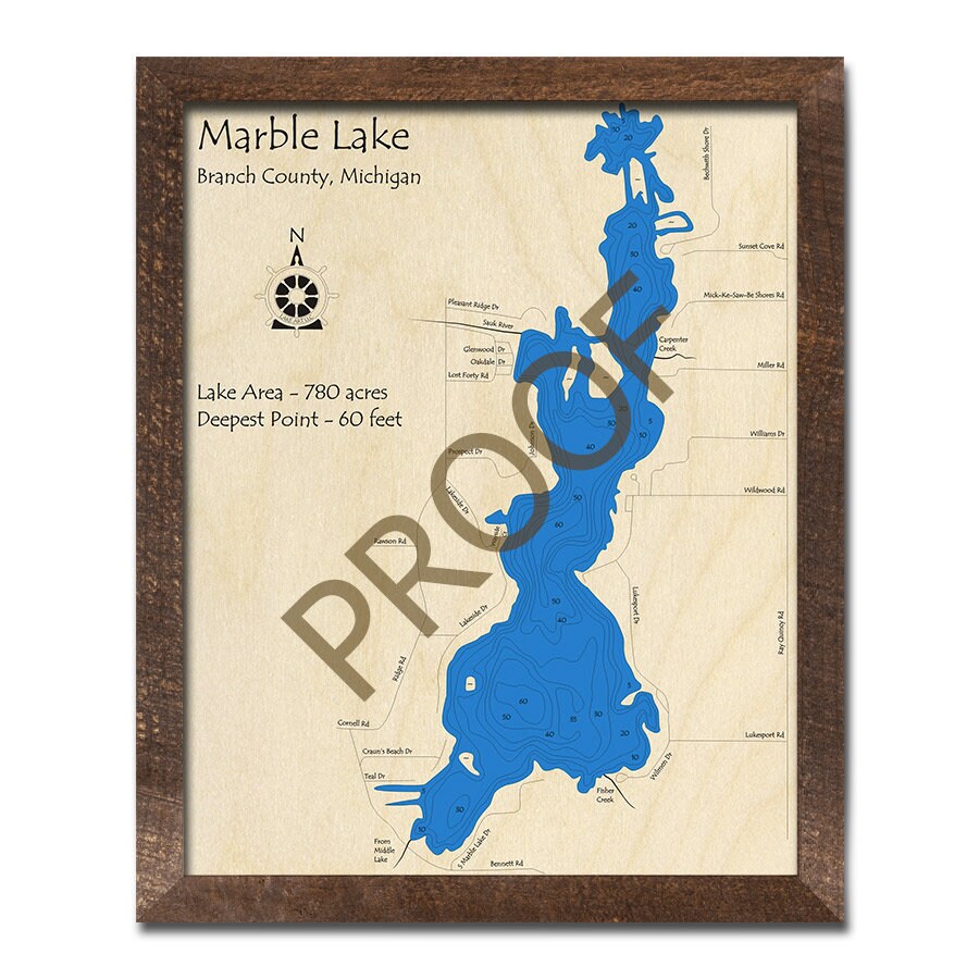 Marble Lake, MI 3D Wood Map | Custom Nautical Map, Cabin Decor, Lake ...