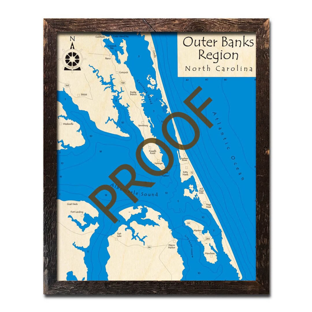 Wooden Outer Banks Map | Outer Banks Nautical Wood Map | Beach House ...
