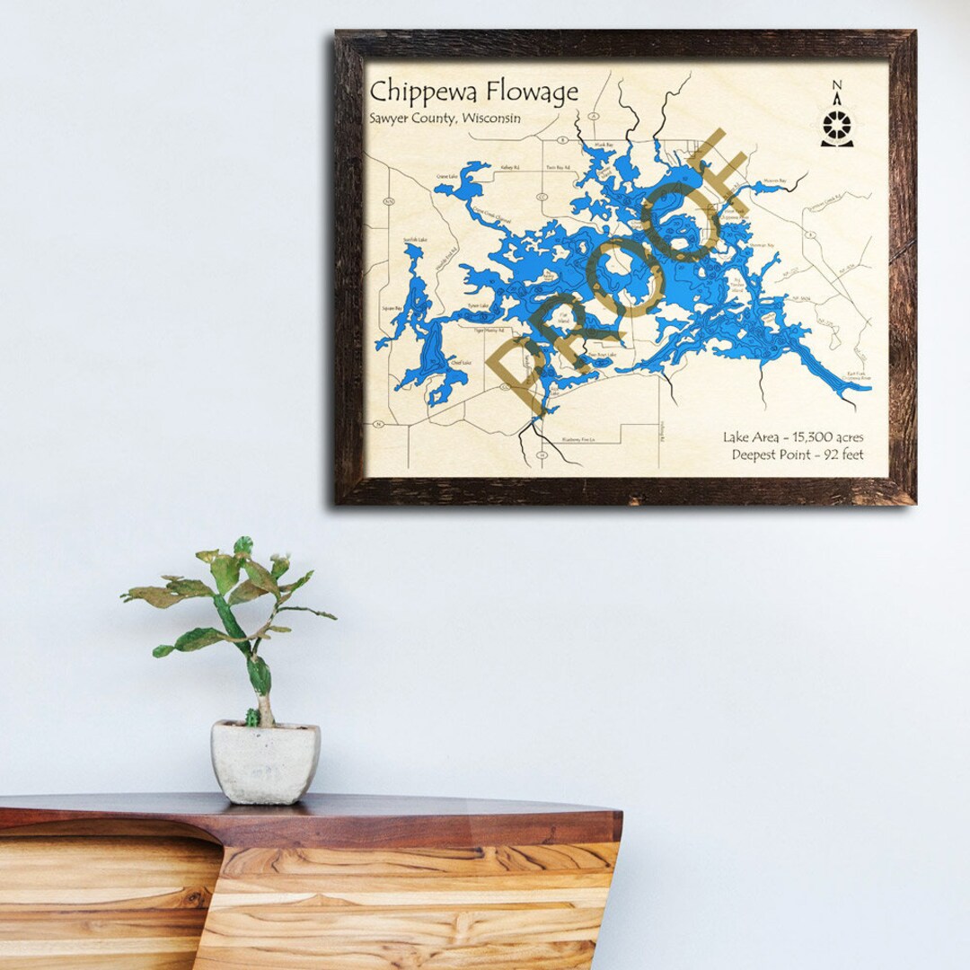 Chippewa Flowage Wisconsin 3D Laser-cut Map | Topographic Map ...