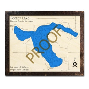 Potato Lake, Minnesota 3D Wood Map | Cabin Decor - Lake House Décor ...
