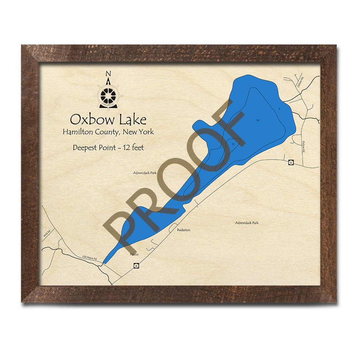 Oxbow Lake NY 3D Wood Map Custom Nautical Chart Cabin - Etsy