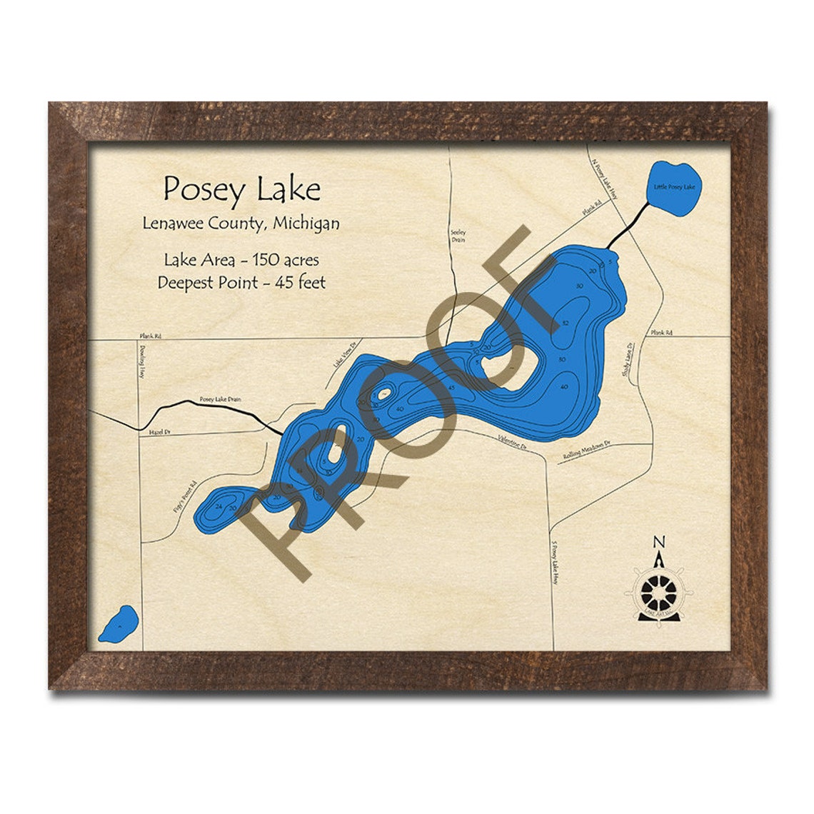 Posey Lake MI 3D Wood Carved Map Custom Nautical Map Cabin | Etsy
