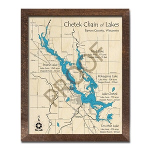 Chetek Chain of Lakes, WI 3D Wood Carved Map | Custom Nautical Wall Art ...