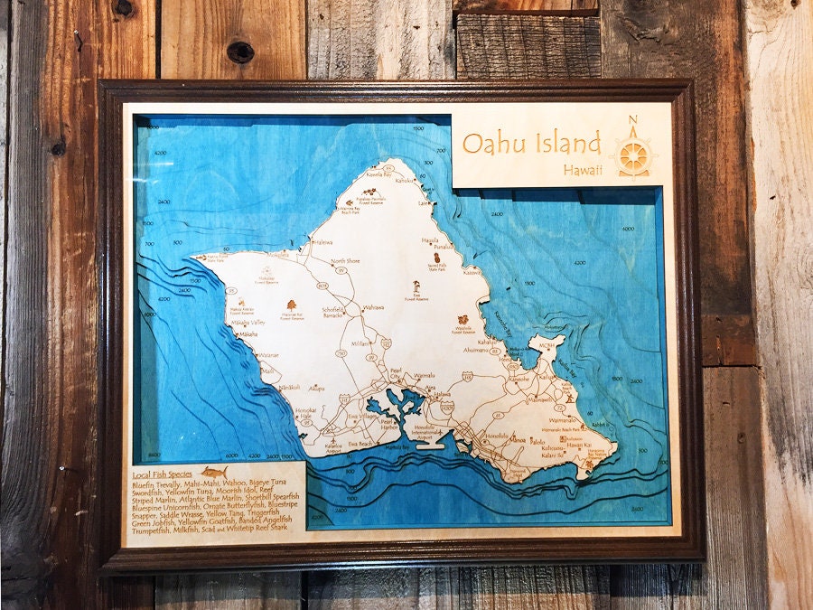 Oahu Hawaii 3D Laser-cut Wood Map Hawaii Gift Hawaii Decor | Etsy