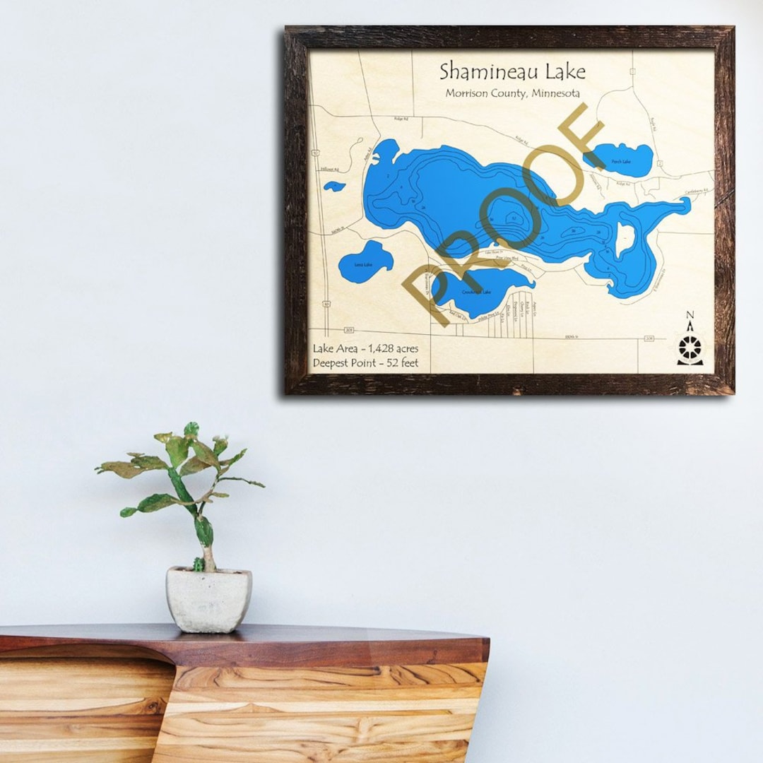 Shamineau Lake, Minnesota 3D Wood Map | Cabin Decor - Lake House Décor ...
