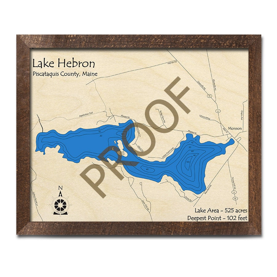 Lake Hebron, Maine 3D Wood Map | Custom Nautical Map, Unique Cabin ...