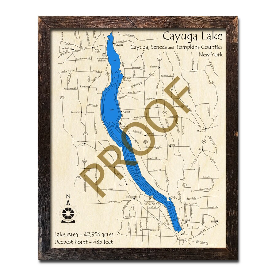 Cayuga Lake Finger Lakes 3D Laser-cut Wood Map Lake House | Etsy