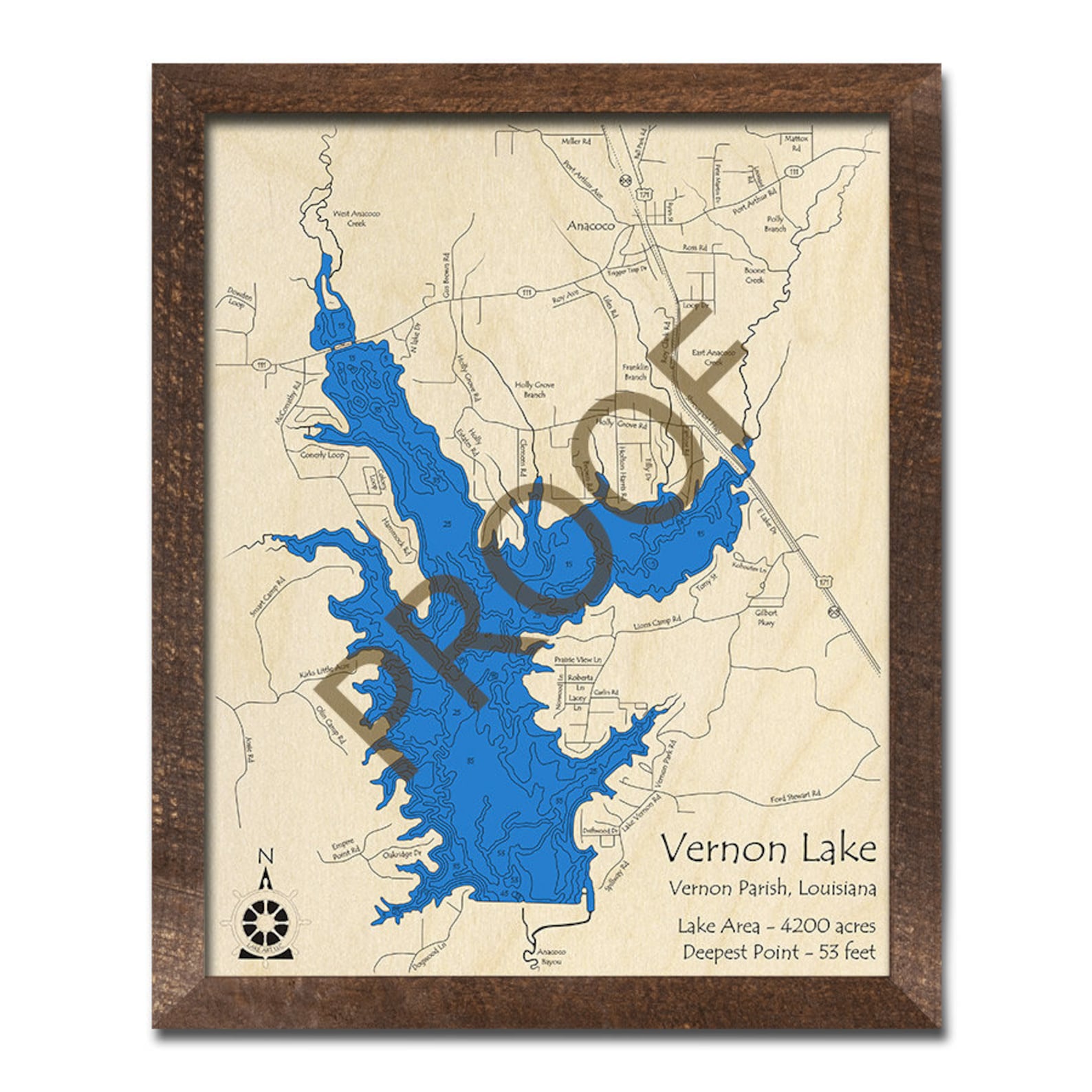 Vernon Lake Louisiana 3D Wood Map Custom Nautical Map - Etsy