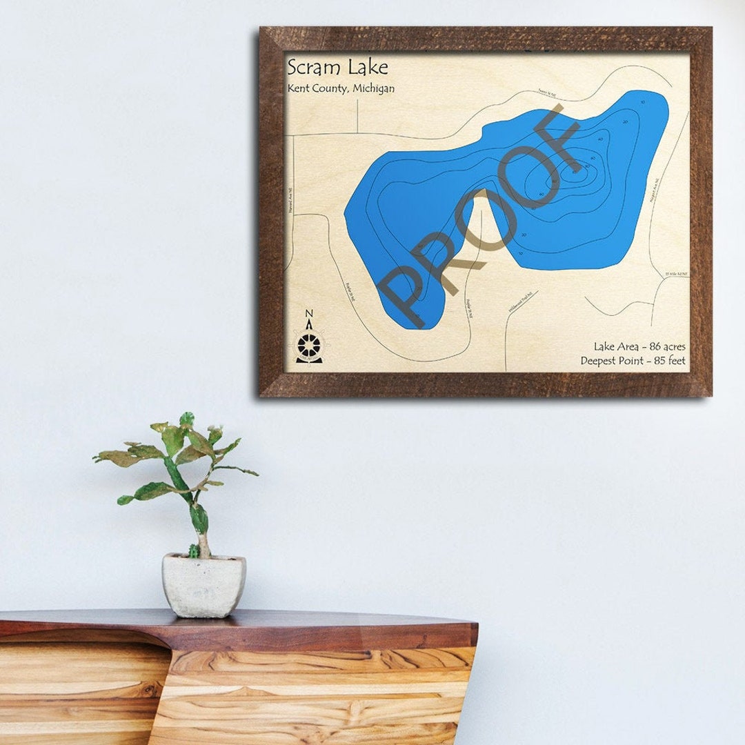 Scram Lake, MI 3D Wood Carved Map | Custom Nautical Map, Cabin Decor ...